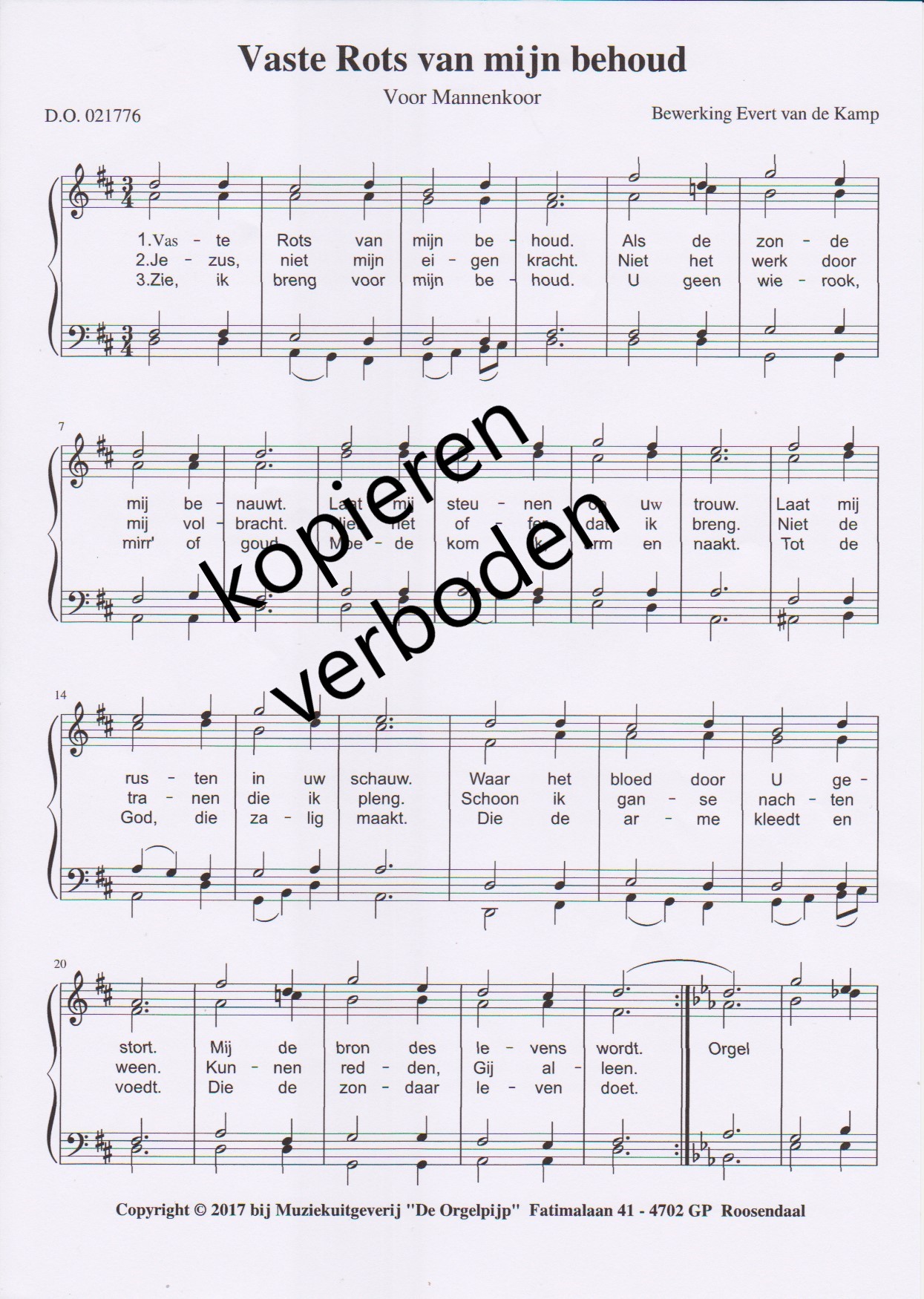 Evert van de Kamp – Vaste Rots van mijn behoud – TTBB D.O. 021776 ...